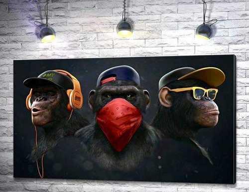 Картина на холсте 3 обезьяны