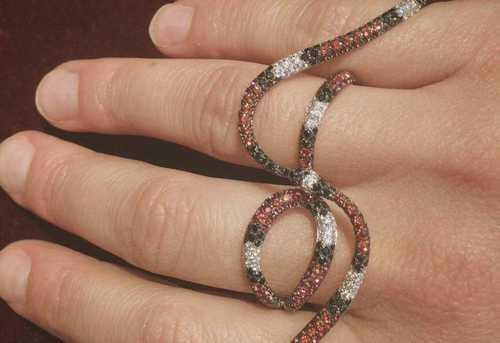Золотое кольцо змея с рубинами и бриллиантами