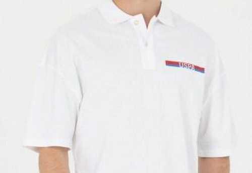 Мужская белая футболка-поло оверсайз US polo assn
