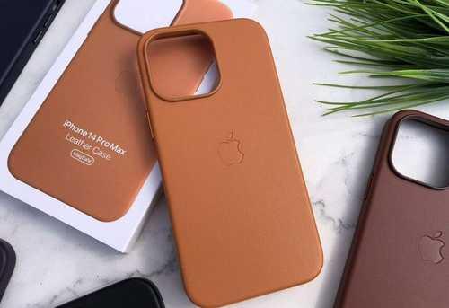 Чехол на iPhone 14 Pro Max кожаный MagSafe золотой
