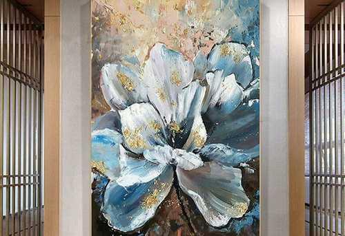 Картина маслом на холсте цветы. Голубой цветок