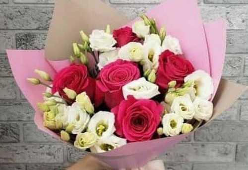 Розы и лизиантус букет цветов и подарки на день ро