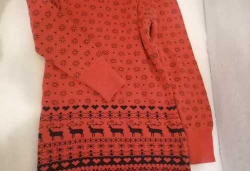 Платье/свитер новогодний с оленями р.140 и р.146