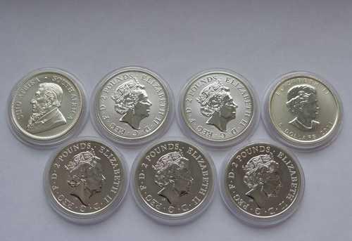 Серебряные монеты разных стран 999 проба унция