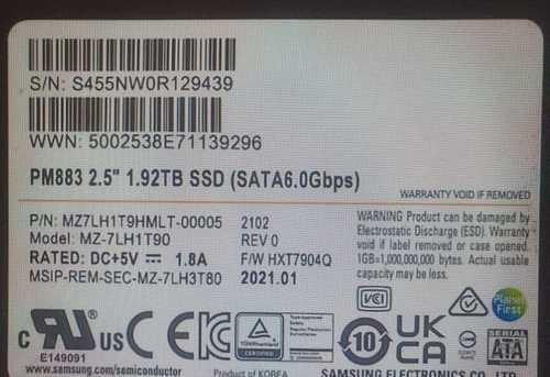 SSD 2,5" 1,92TB samsung SATA 6.0Gbps