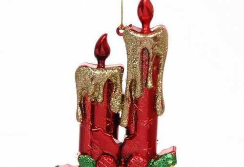 Украшение елочное 18 см Свечи новогодние красный С