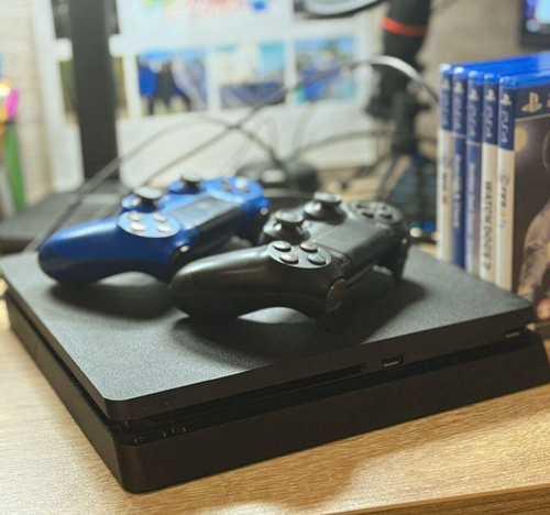 Sony playstation 4 slim 1tb 2 геймпада игры