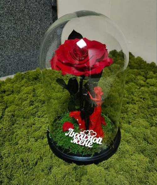 Вечная роза в колбе с декором. Подарок. Арт13