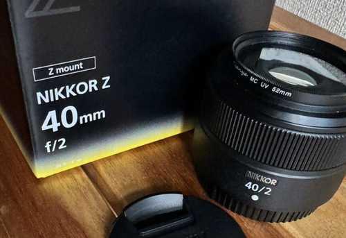 Nikon 40mm 40 f/2 Nikkor Z как новый
