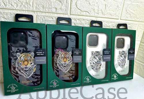 Чехол кожаный на iPhone 15 Pro тигр Savanna