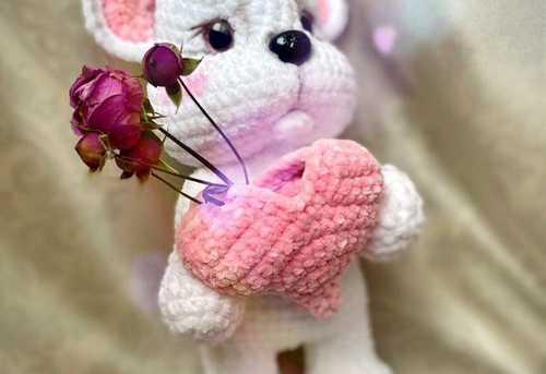 Мишка плюшевый валентинка с рюкзачком