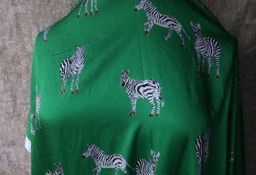 Ткань Италия плательная зеленая "Зебры"