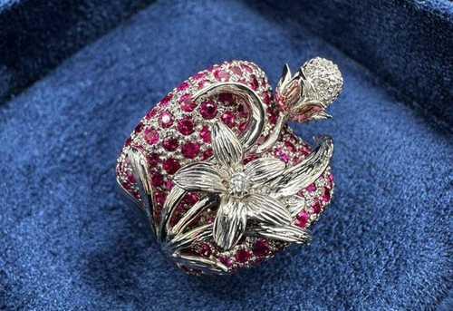 Кольцо "Цветок" c бриллиантами и шпинелью