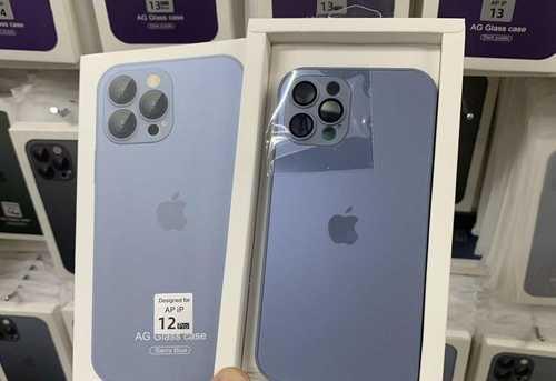 Чехол на iPhone 12 Pro Glass Case голубой