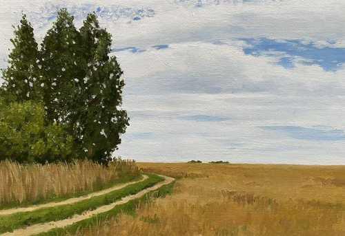 Картина маслом "Пшеничное поле"