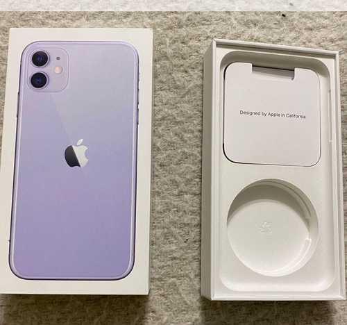 Коробка от iPhone 11 сиреневый с иглой и наклейкой
