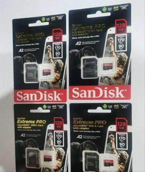 Две Карты памяти SanDisk Extreme Pro 170mb/s 128Gb