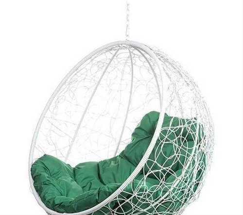 Подвесное кресло "Kokos white bs", зелёная подушка