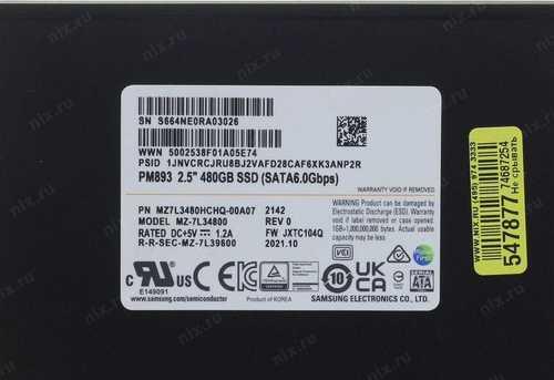 Накопитель SSD Samsung 480Gb MZ7L3480hchq-00A07