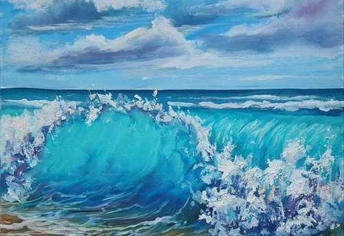 Картина маслом "Морская волна" Морской пейзаж