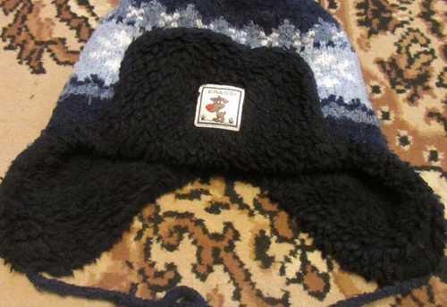 Зимняя шапка с ушками, на завязках, тёмно-синего ц