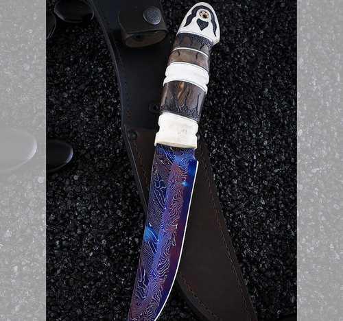 Нож охотничий дамаск ламинированный синий береза