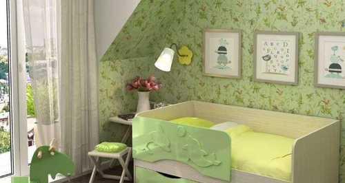 Кровать Алиса 1,8м с бортиком зеленый металлик