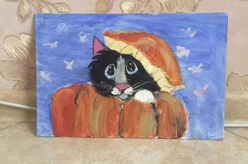 Картина Маслом кот в Тыкви