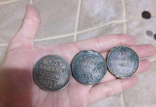 Монеты 1 рубль СССР, 3 копейки серебром 1943, 1944