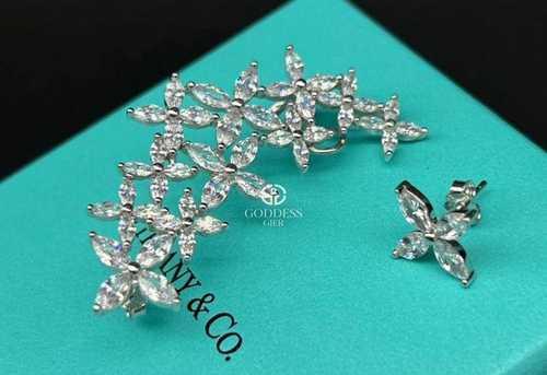 Серьги асимметрия Tiffany серебро 925, цирконы