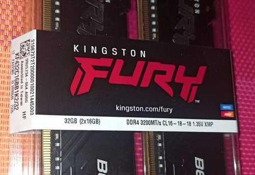 Память Kingston fury Beast Black DDR4 3200MHz 32Gb