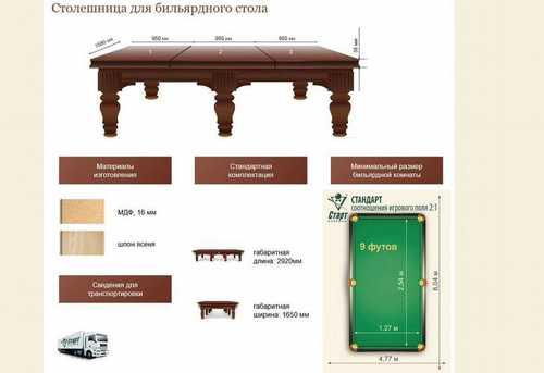 Крышка на столешницу для бильярдного стола 9 фт