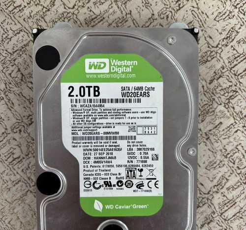 Жесткий диск hdd WD green 2 tb