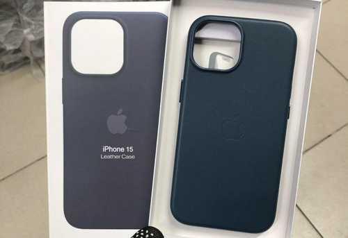 Чехол на iPhone 15 Leather Case синий