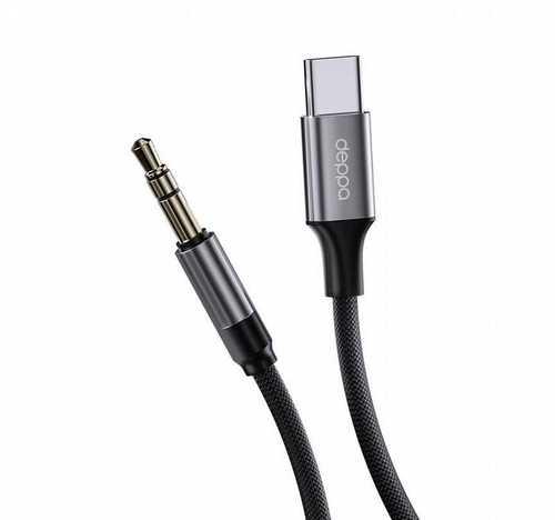 Аудиокабель AUX Deppa Type-C- Jack 3.5мм, 1.2м, нейлон, черный