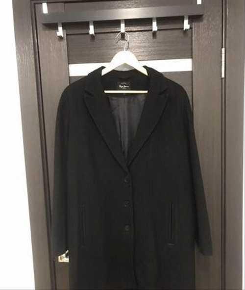 Черное шерстяное пальто Pepe Jeans
