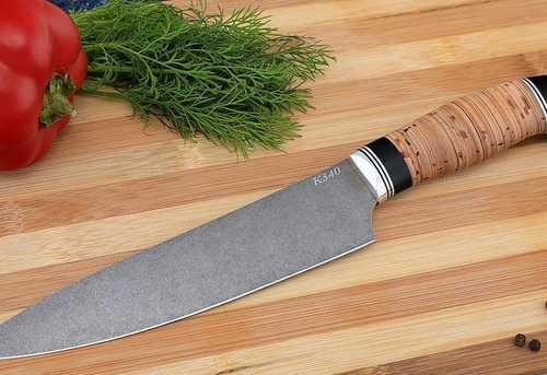 Кухонный нож Шеф № 9 К340 береста черный граб