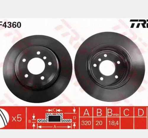 Тормозные диски задние TRW DF 4360, на BMW 5 e60