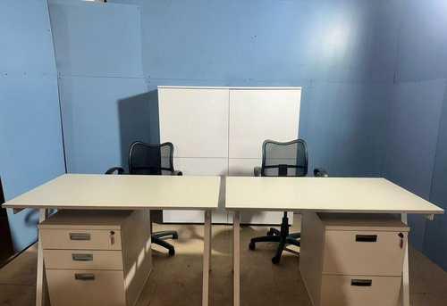Комплект офисной мебели икеа стол белый шкаф тумба