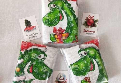 Новогодний подарок вафельное полотенце с драконом