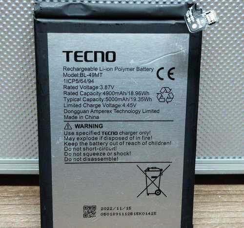 Tecno BL-49MT. Аккумулятор. Оригинал