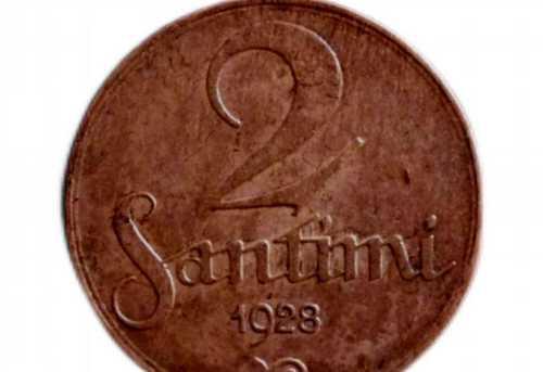 Монета 2 сантима 1928. Латвия (2)