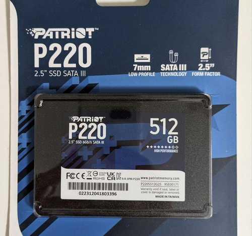 SSD накопитель Patriot P220 512гб 2.5" SATA III