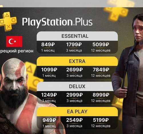 Подписка PS Plus Extra/Deluxe/Essential Турция