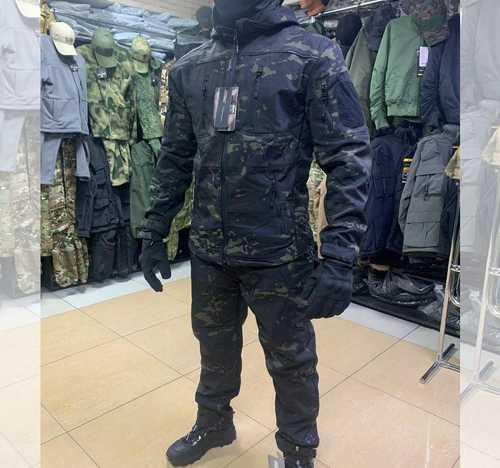 Костюм тактический softshell черный мультикам