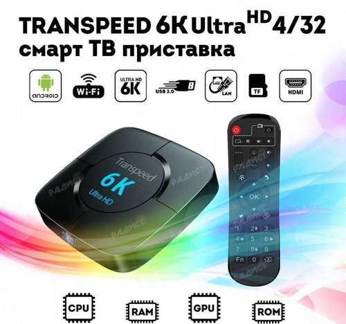 Андроид приставка Transpeed 6k ultra hd 4/32 гб