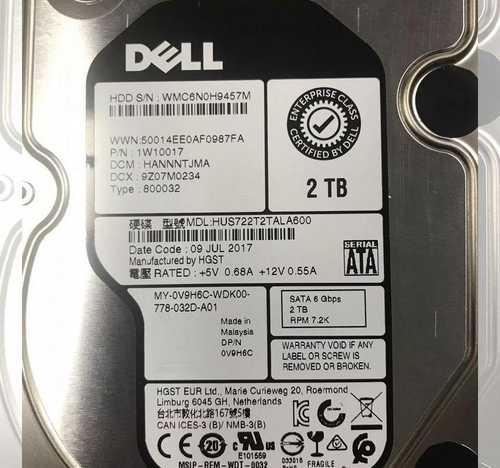 Жесткий диск Dell V9H6C 2Tb sataiii 3.5" HDD