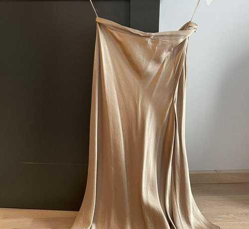 Шелковая юбка Massimo Dutti золотая
