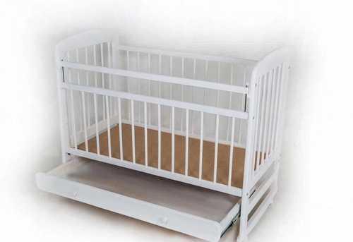 Кроватка для новорожденных новая, с ящиком белая