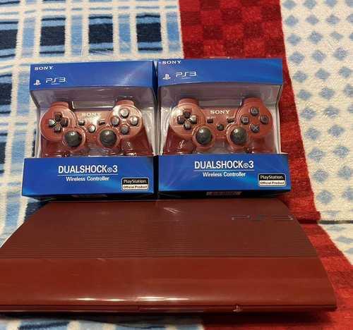 PS3 Super Slim Red 500Gb + 130 игр и 2 джойстика